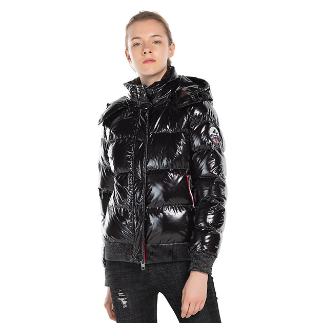 Women's Down Jacket Pure Goose Shiny Colours Silver and Black S M L XL ...