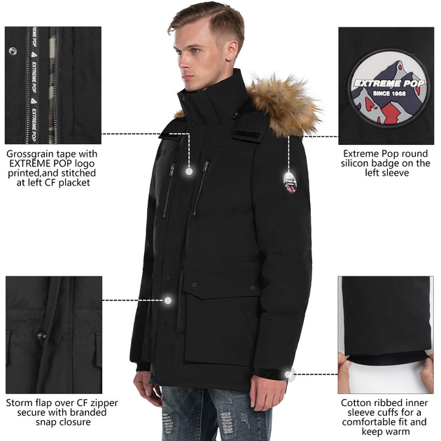 Mens Down Jacket Puff Parka Waterproof Hooded Windbreaker Coat Khaki ...